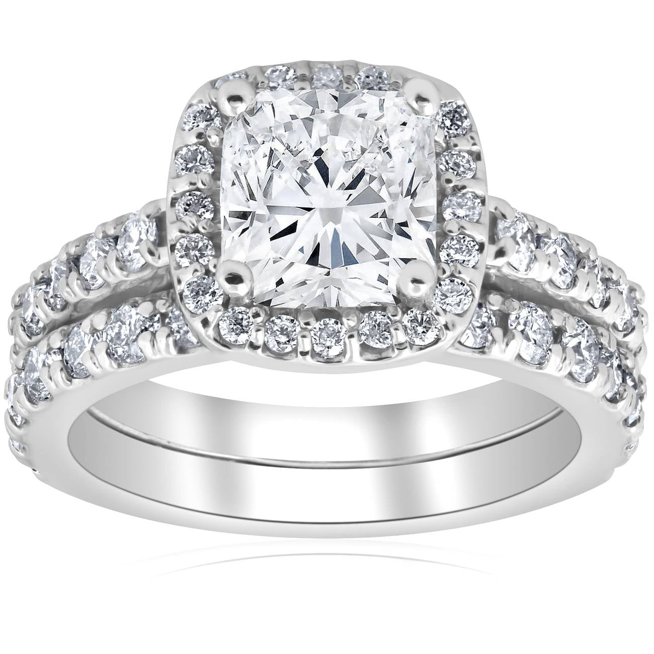 Pompeii 3 Ct Cushion Halo Diamond Engagement Wedding Ring Set 14k White Gold - Walmart.com