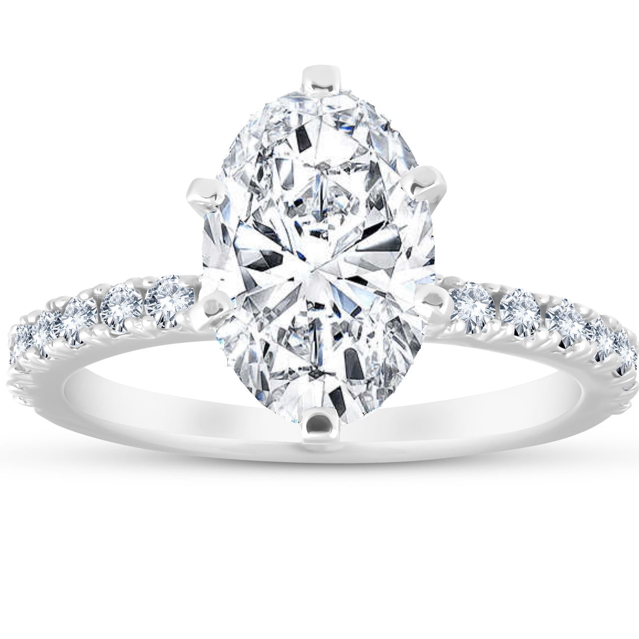 Pompeii 3 Ct Oval Diamond Engagement Ring (2 1/2ct center) 14k White Gold Lab Grown - Walmart.com