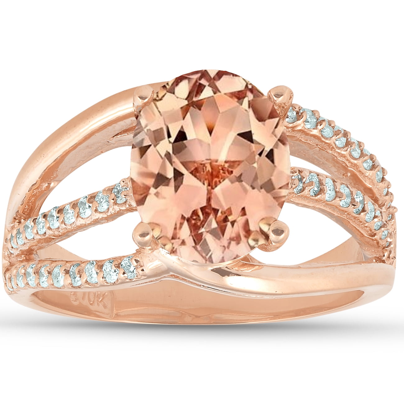 Pompeii 3 Ct TW Large Oval Peach Morganite & Diamond Ring 10k Rose Gold ...