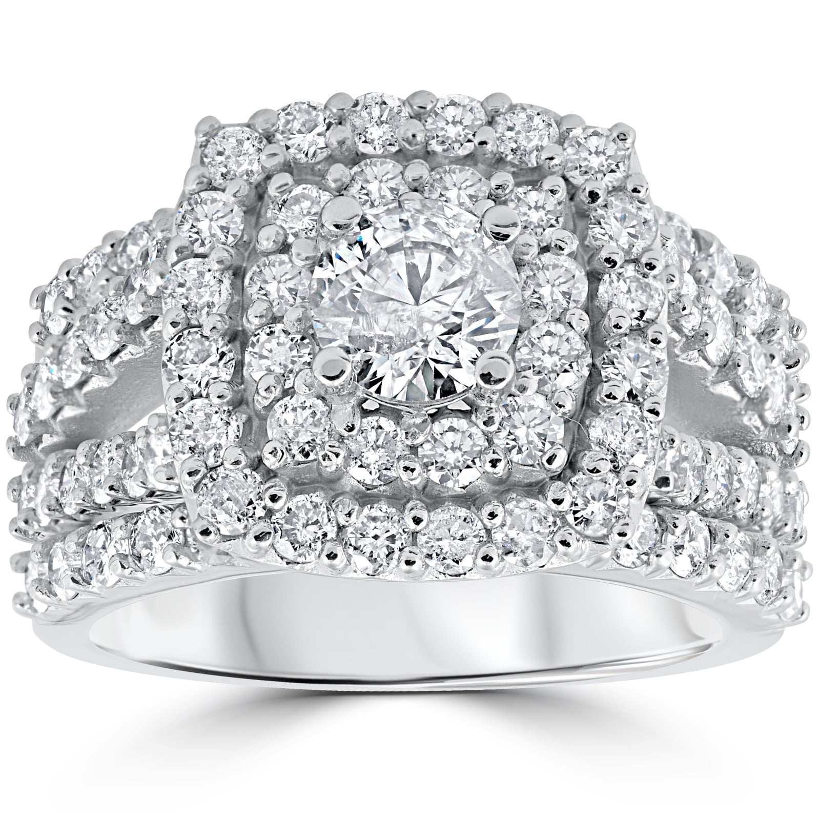 Pompeii 3 ct Diamond Engagement Wedding Cushion Halo Trio Wedding Ring Set White Gold - Walmart.com