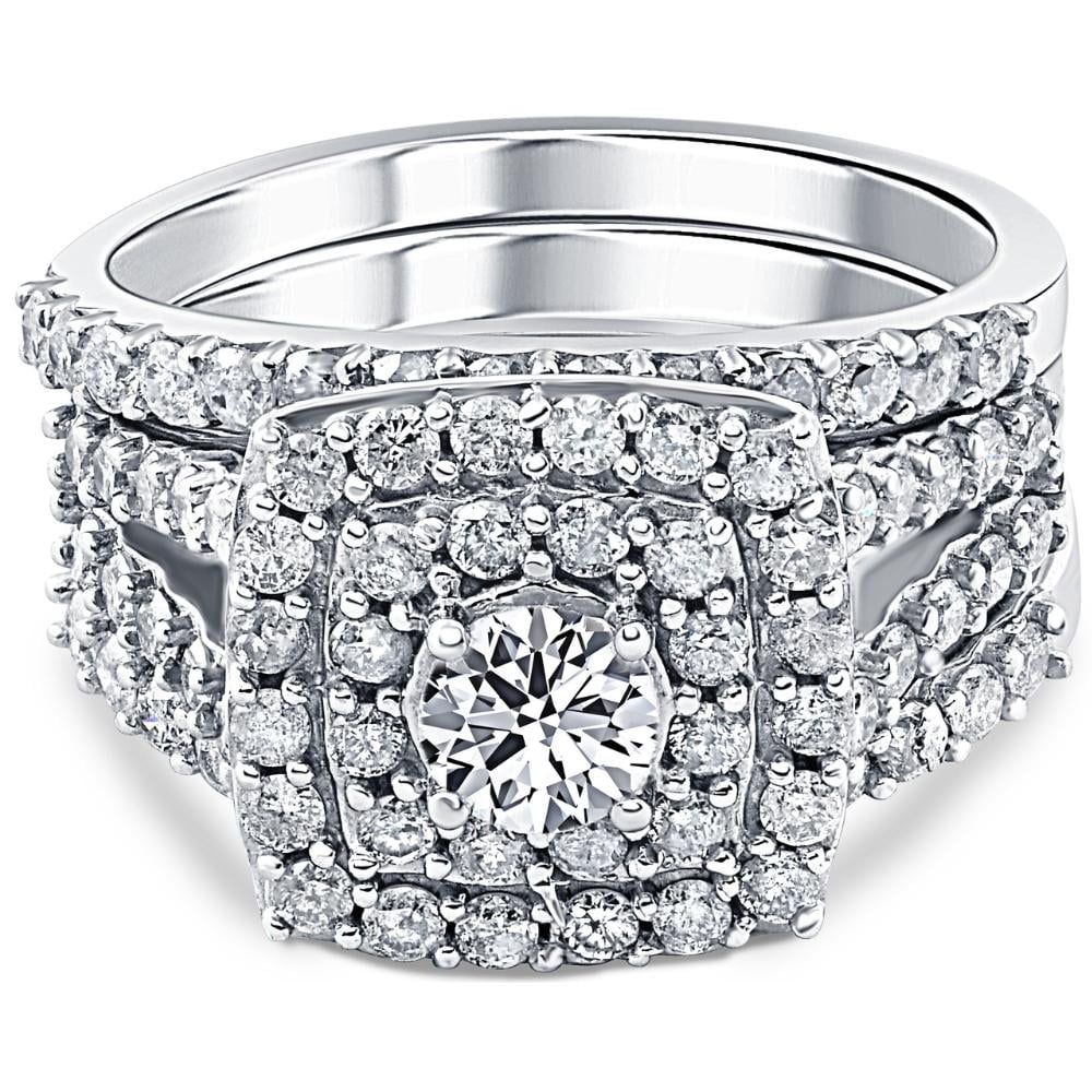 Pompeii 3 ct Diamond Engagement Wedding Cushion Halo Trio Wedding Ring Set White Gold - Walmart.com