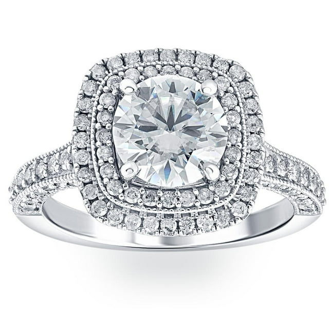 Pompeii 3Ct Diamond & Moissanite Cushion Halo Engagement Ring in White or Yellow Gold - Walmart.com