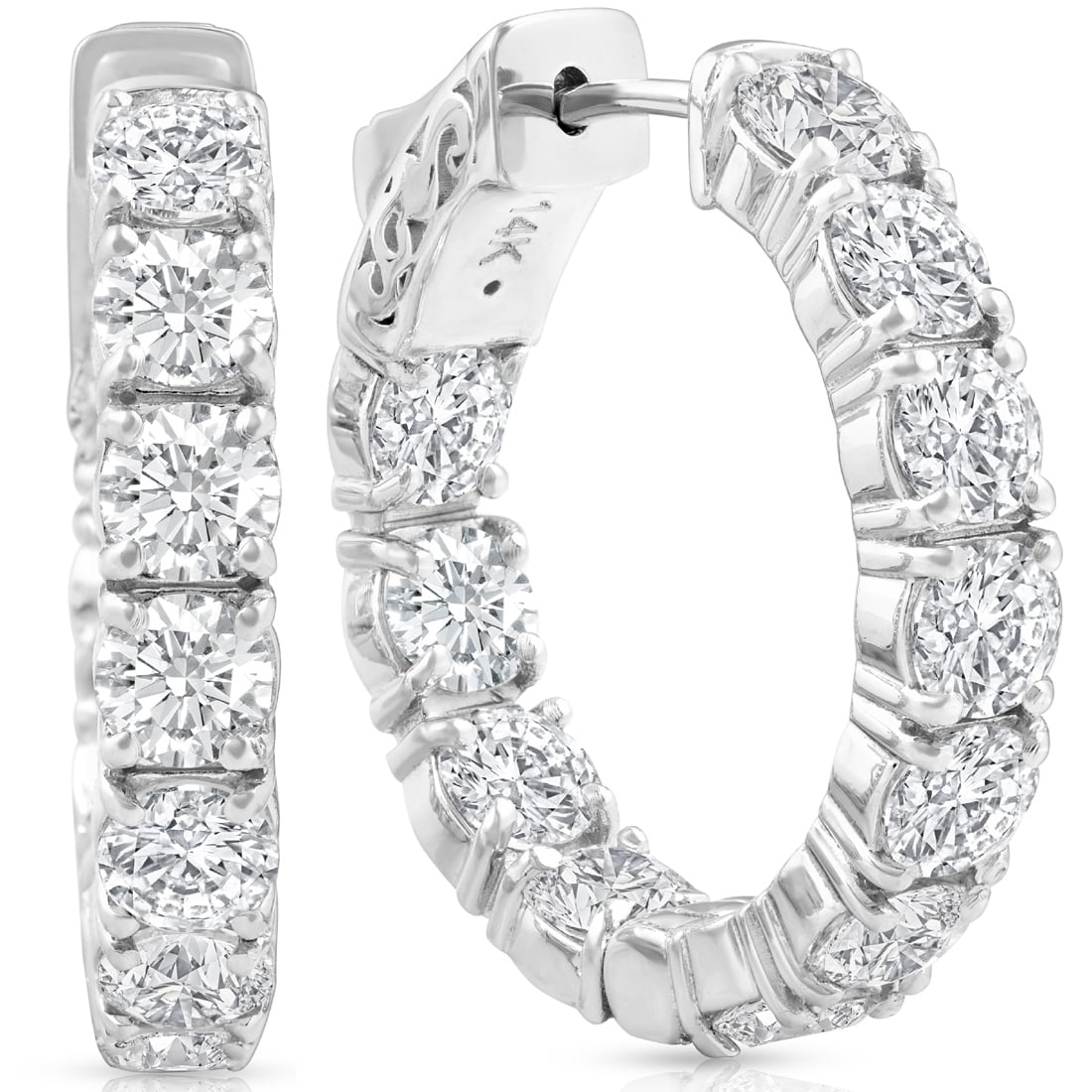 Pompeii 4 1/2 Ct Diamond Inside Outside Hoops W/ Vault Lock 14k White ...
