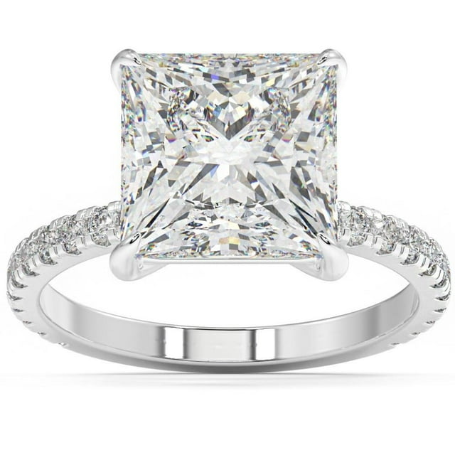 Pompeii 4 1/2 Ct Princess Cut Diamond Engagement Ring Lab Grown in White or Yellow Gold ...