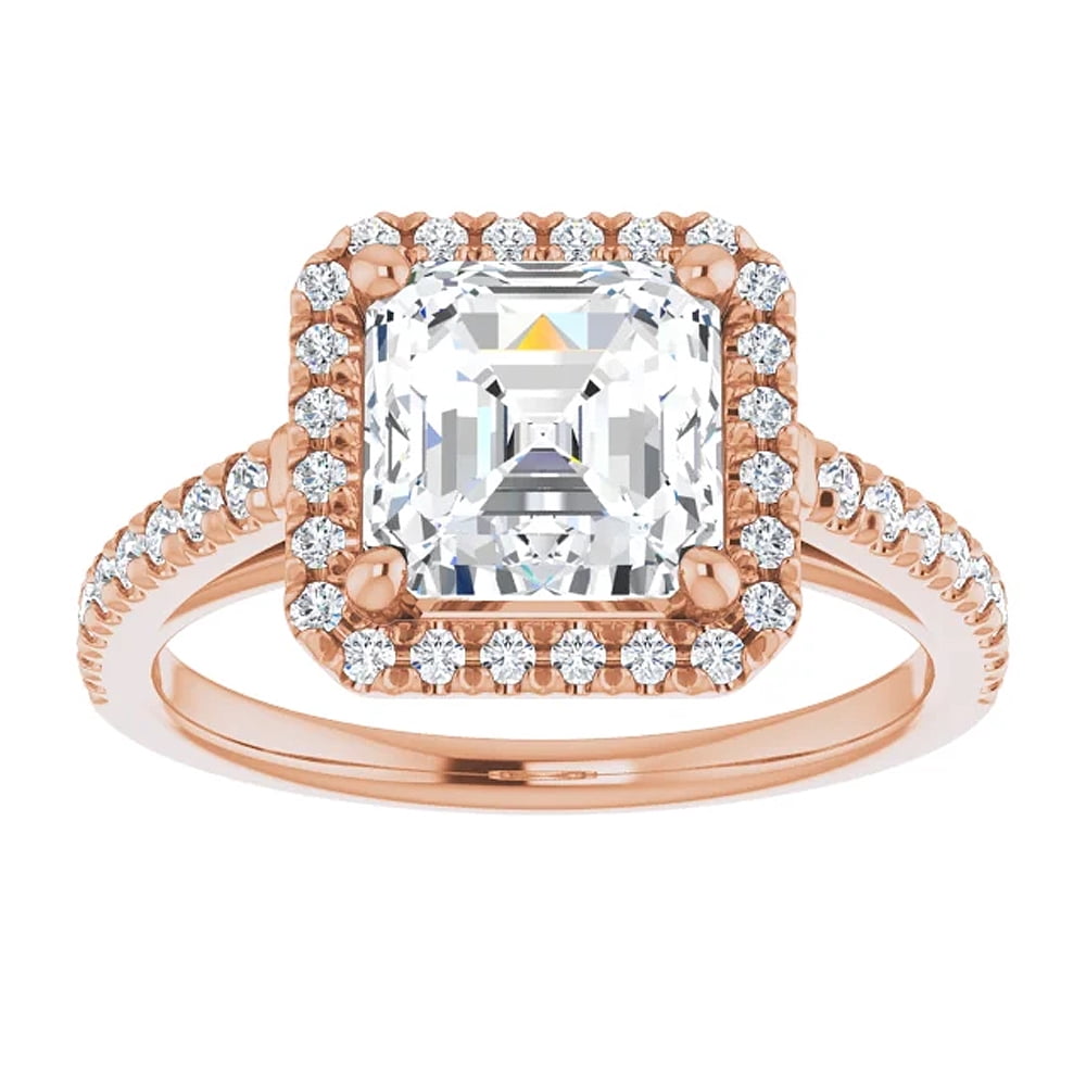 Pompeii 4 1/2Ct Asscher Cut Moissanite & Diamond Halo Engagement Ring ...