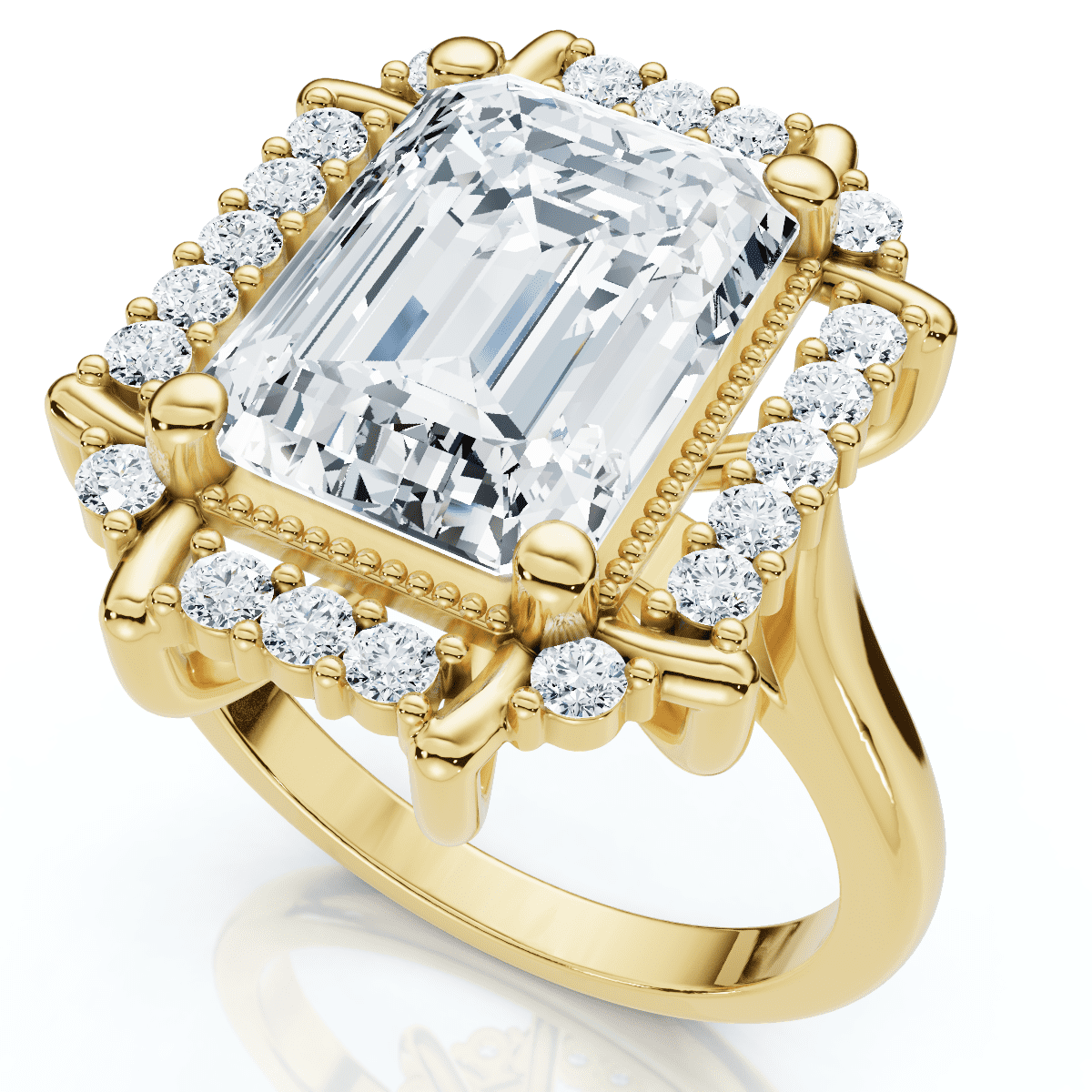 Pompeii 4 1/4 Ct Emerald Moissanite & Diamond Engagement Ring White ...
