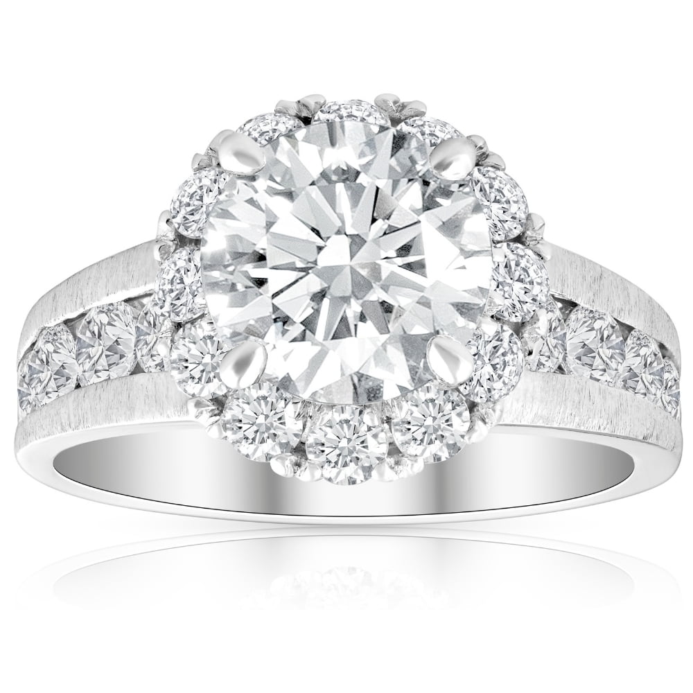 Pompeii 4 Ct TW Diamond Halo Engagement Ring 14k White Gold Wide Band (G/H,SI2-I1) - Walmart.com