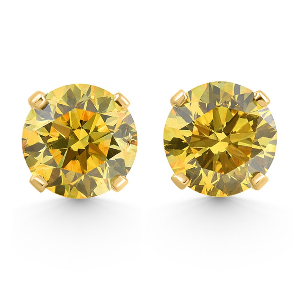 Pompeii .40 - 1.00 Ct TW Fancy Yellow Round Diamond Studs in 14k Gold ...