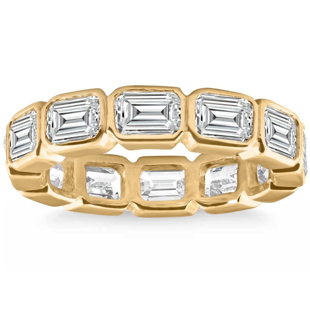 Pompeii 4Ct Emerald Cut Diamond Eternity Ring Horizontal Bezel Lab ...
