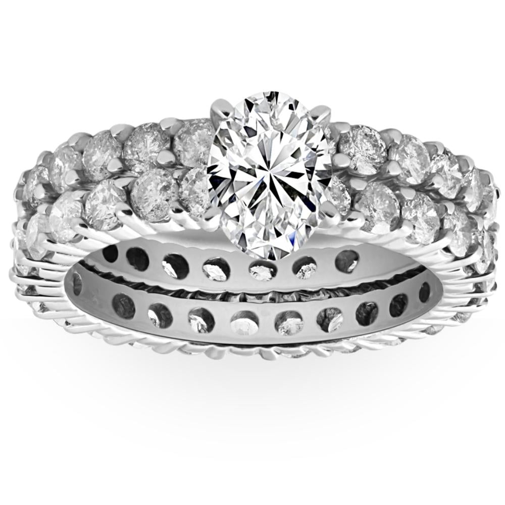 Pompeii 4Ct Oval Diamond Eternity Engagement Wedding Ring Set 10k White ...