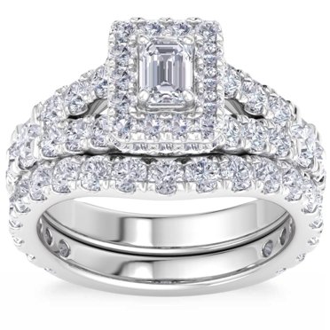 Pompeii 1 1/6ct Princess Cut Cushion Halo Diamond Engagement Ring Set 14K White Gold - Walmart.com