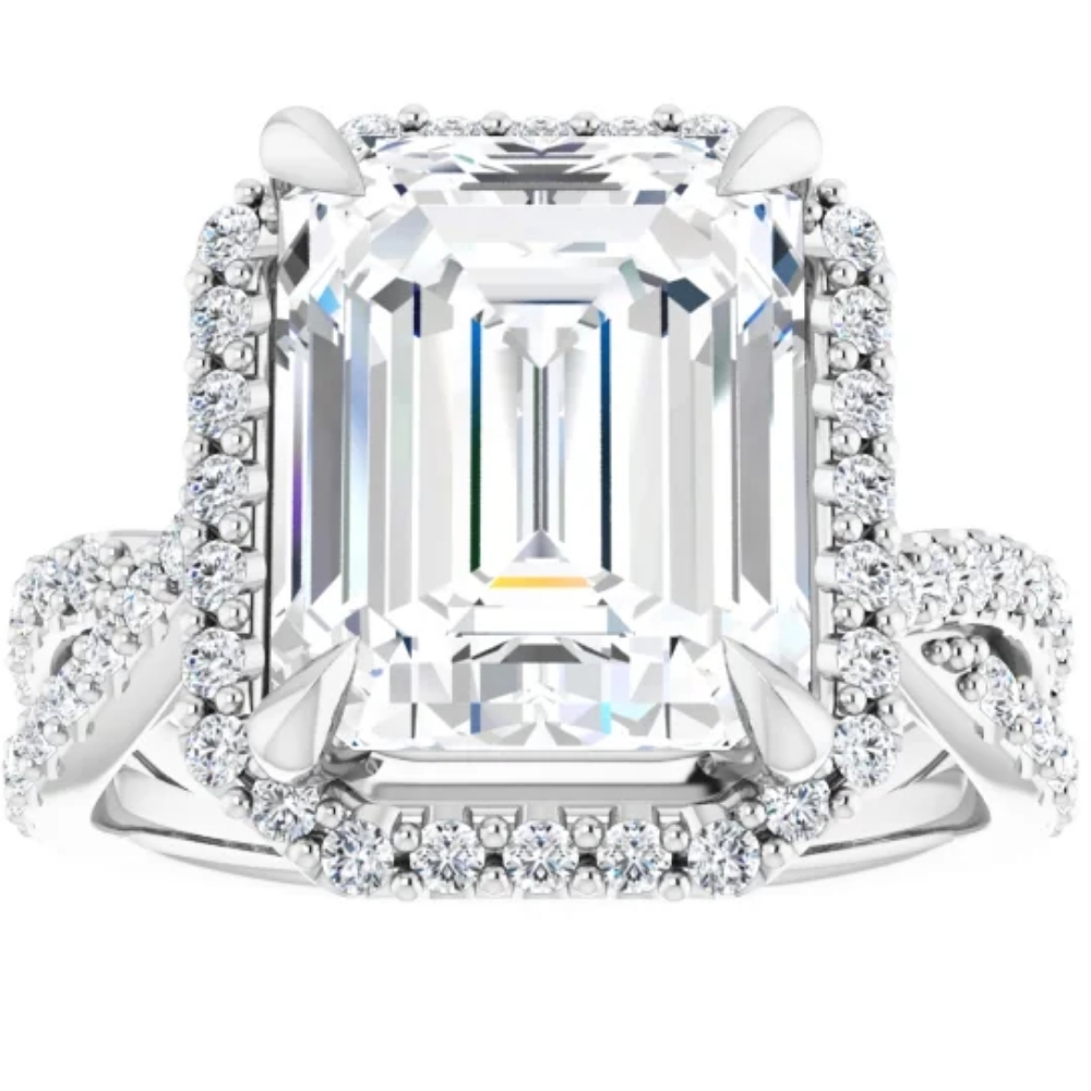 Pompeii 5 3/4Ct Emerald Cut Moissanite & Diamond Engagement Ring White ...