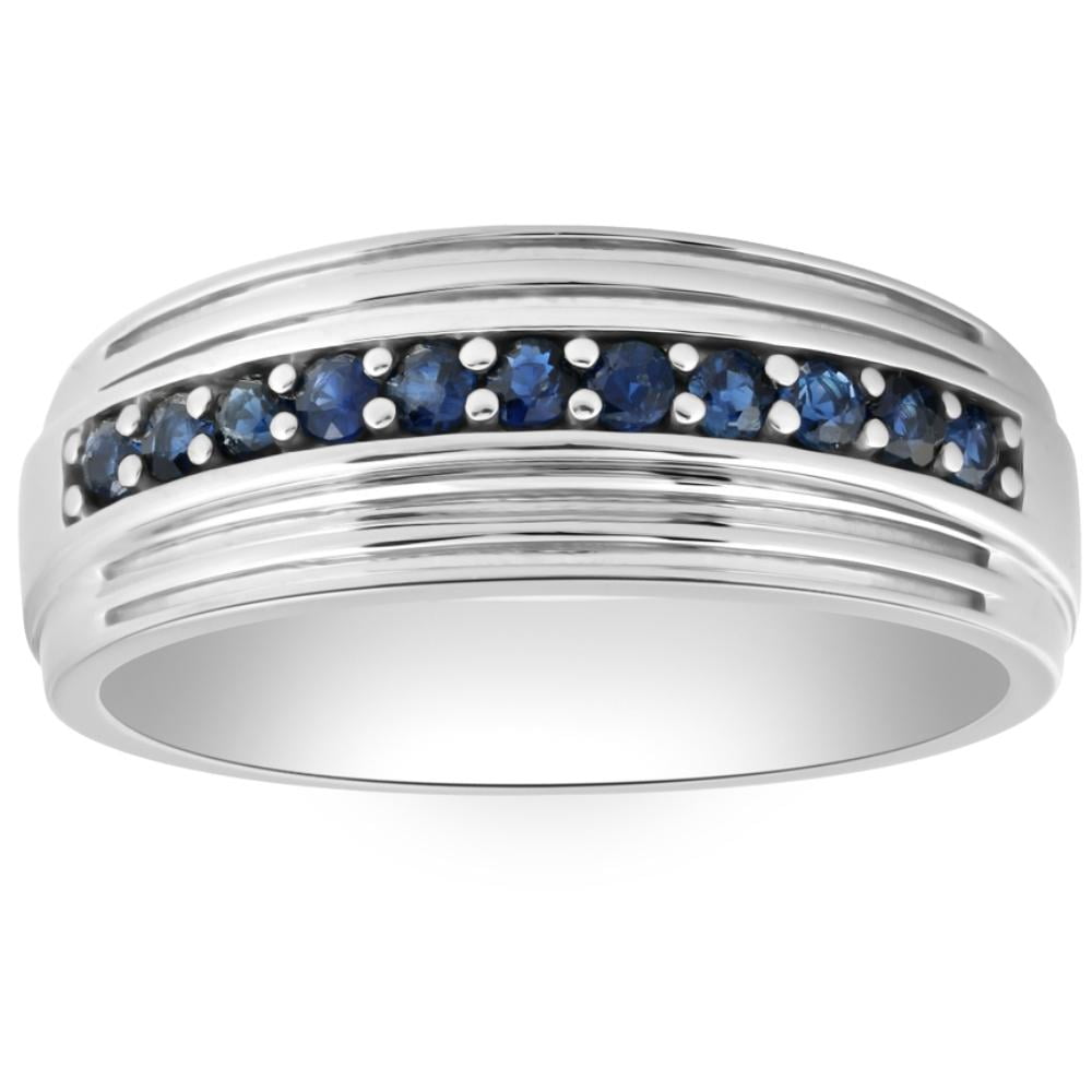 Pompeii3 5/8Ct Blue Sapphire Men's Wedding Ring, Handmade in USA, 10k ...