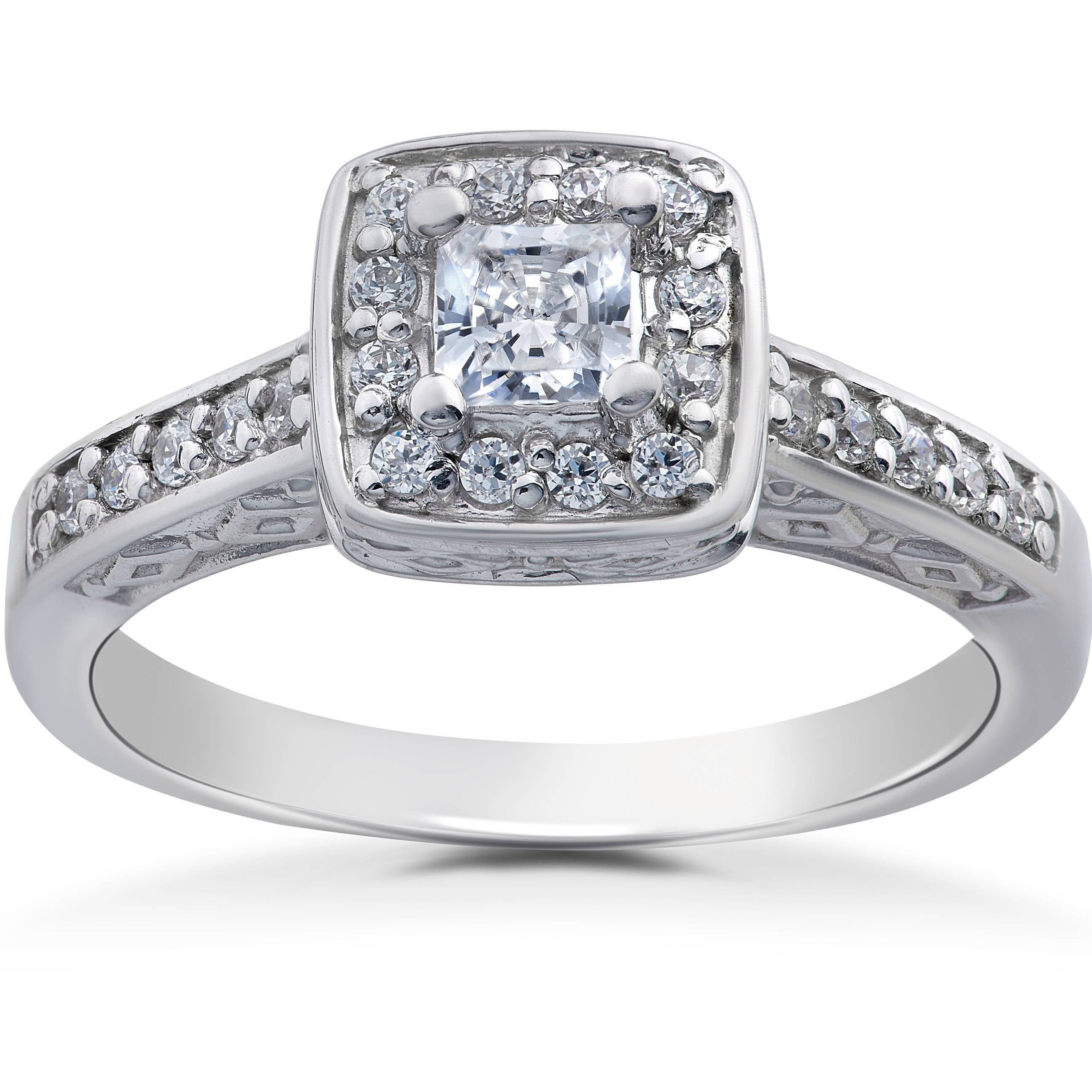 Pompeii 5/8ct Antique Princess Cut Diamond Engagement Ring 14K White ...