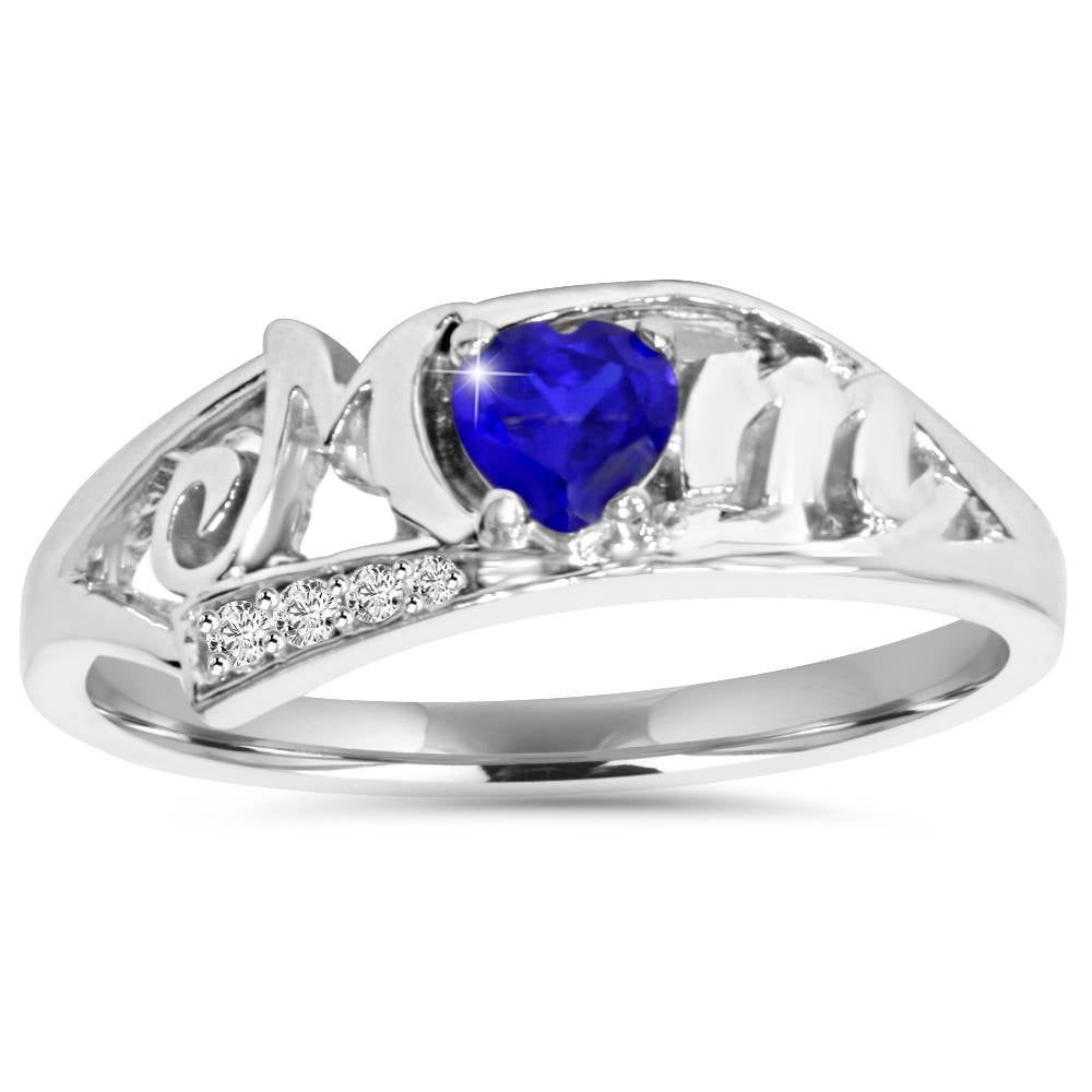 Pompeii 5/8ct Blue Heart Sapphire & Diamond MOM Ring 10K White Gold (H/I,I2-I3) - Walmart.com