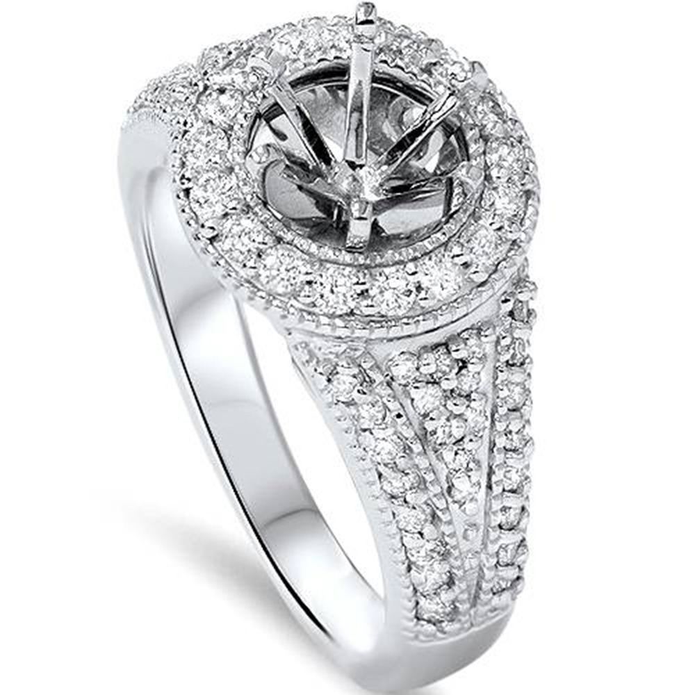 Pompeii 5/8ct Round Halo Diamond Engagement Ring Setting 14K White Gold ...