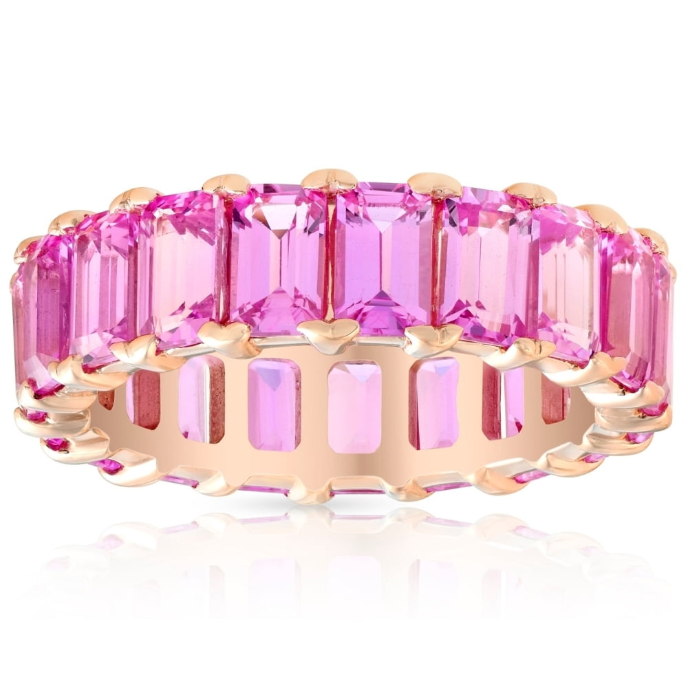 Pompeii 5X3mm Simulated Pink Sapphire Emerald Cut Eternity Ring Solid ...