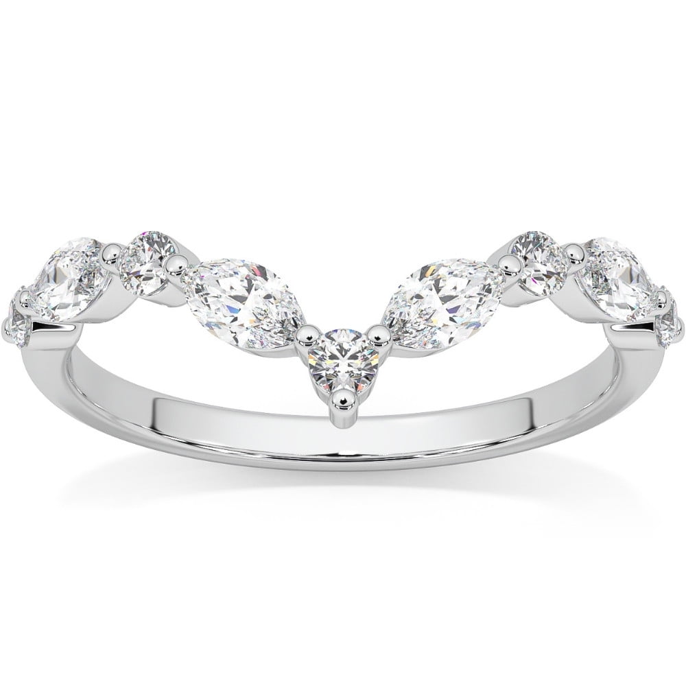 Pompeii .60Ct Diamond Guard Insert V Shape Marquise Wedding Ring 10k ...