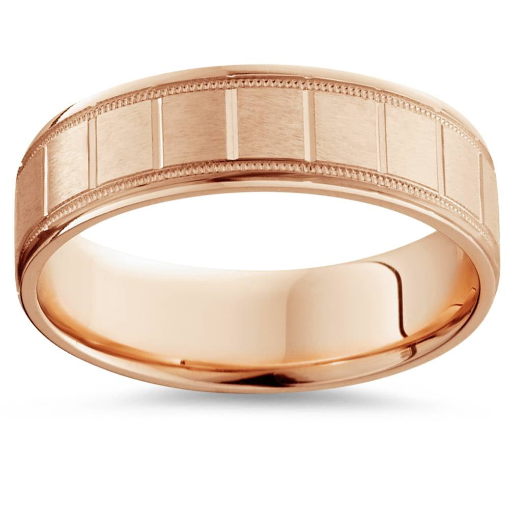 Pompeii 6mm Flat Brushed Hand Carved Mens 14K Rose Gold Flat Wedding ...