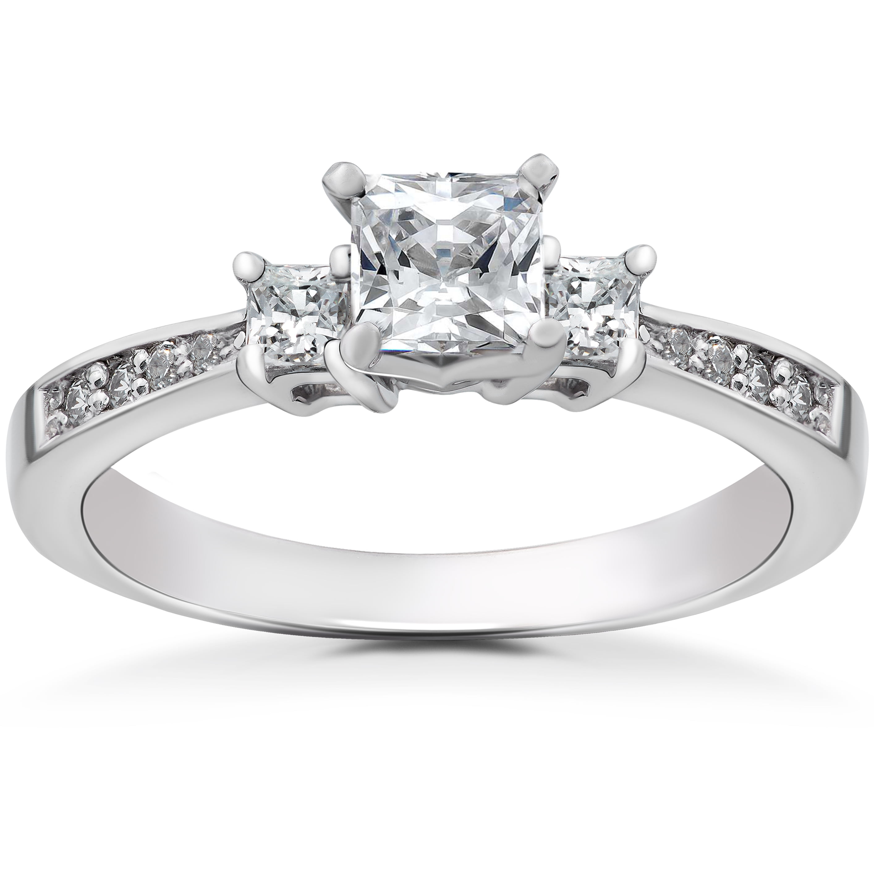 Pompeii 7/8 ct Princess Cut Diamond 3-Stone Solitaire Engagement Ring 14k White Gold - Walmart.com