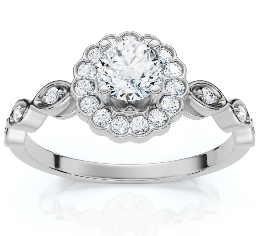 Pompeii 1Ct Diamond Vintage Halo Engagement Ring 14k White Gold Lab Grown (FG,VS) - Walmart.com