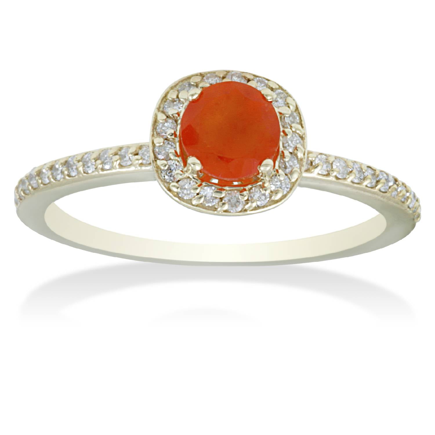 Pompeii 7/8ct Orange Sapphire & Diamond Cushion Halo Ring 14K Yellow ...