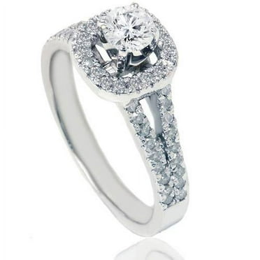 Pompeii 3/4ct 3-Stone Pave Cushion Halo Diamond Engagement Ring Vintage 10k White Gold - Walmart.com
