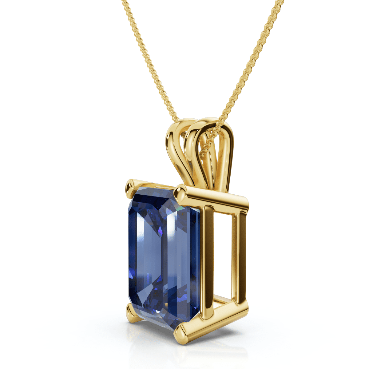Pompeii 8Ct Emerald Cut Blue Sapphire Pendant 14k Gold 18" Necklace 1/2 ...