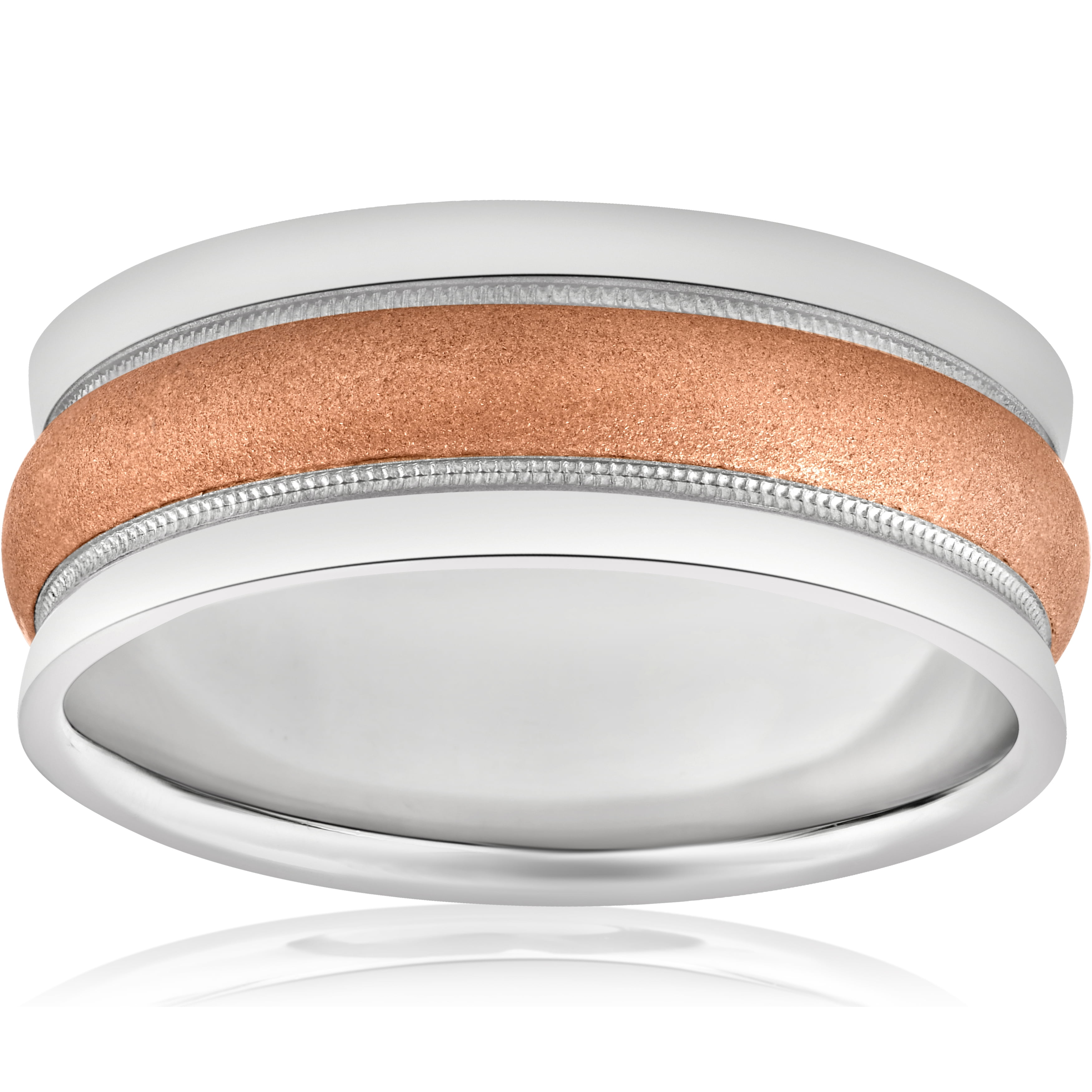 Pompeii 8mm Wide Mens Two Tone 14k White & Rose Gold Brushed Wedding ...