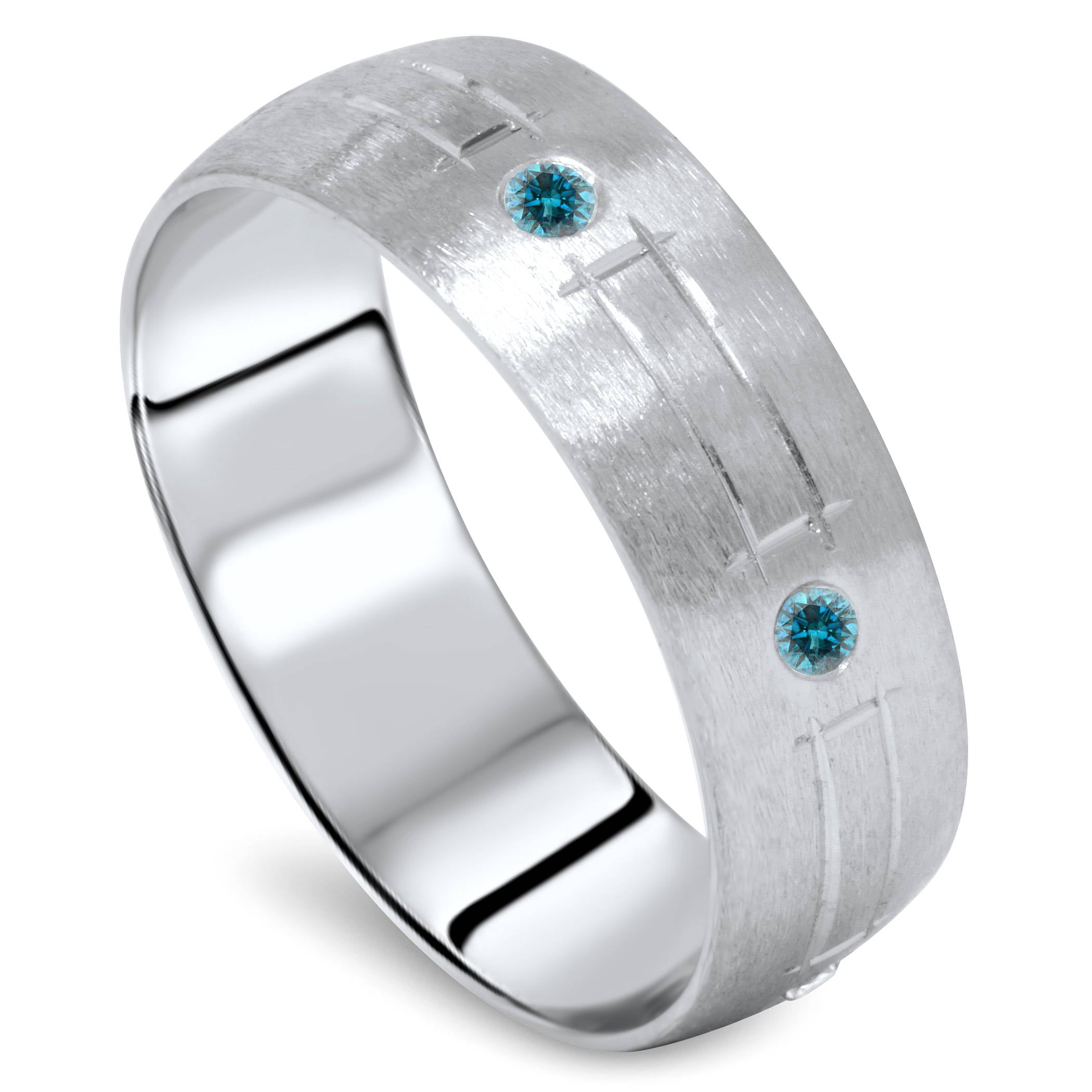 Pompeii Blue Diamond Swiss Cut Mens Ring 14K White Gold (Blue,SI2 ...
