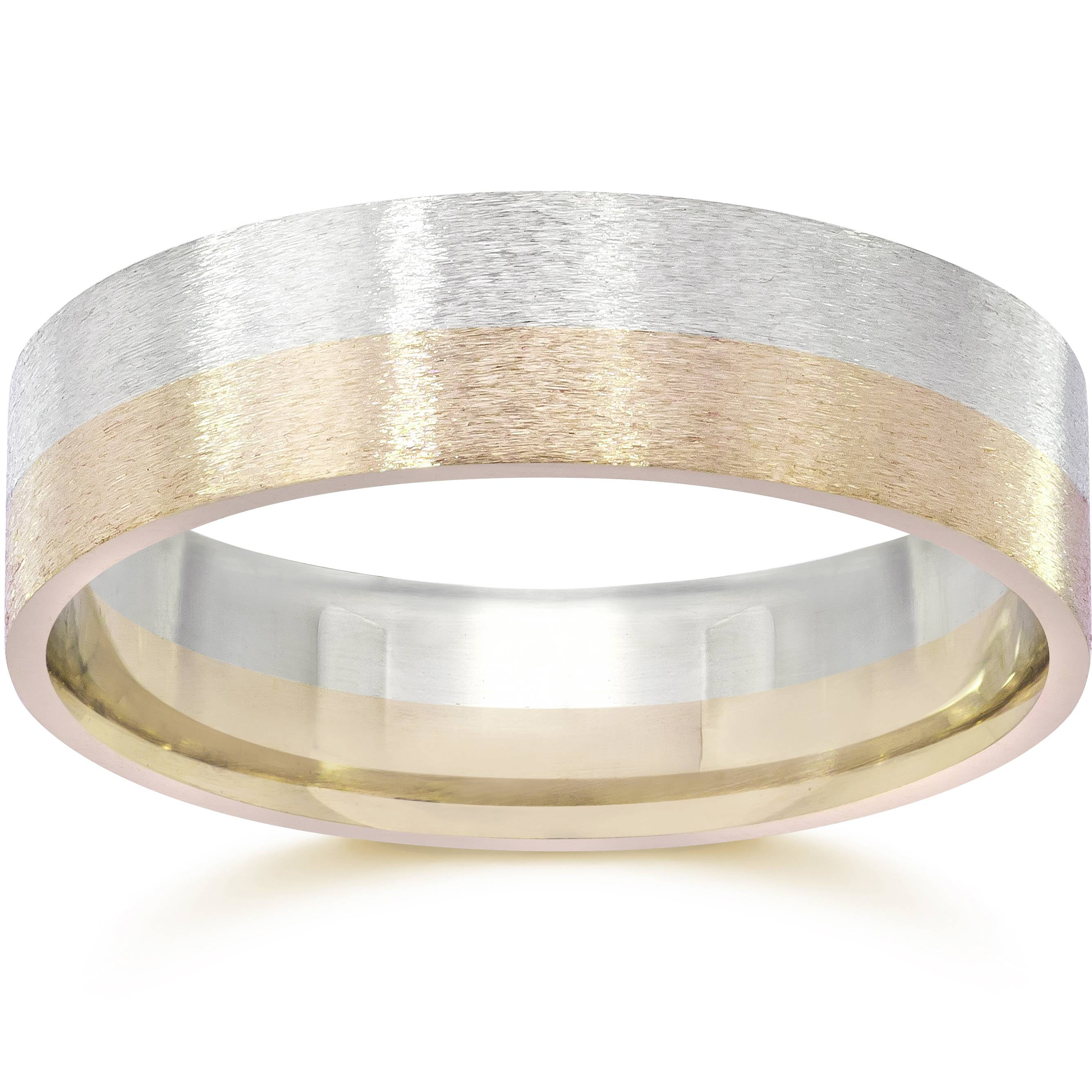 Pompeii Brushed Two Tone Flat Wedding Band 14K Gold (,) - Walmart.com