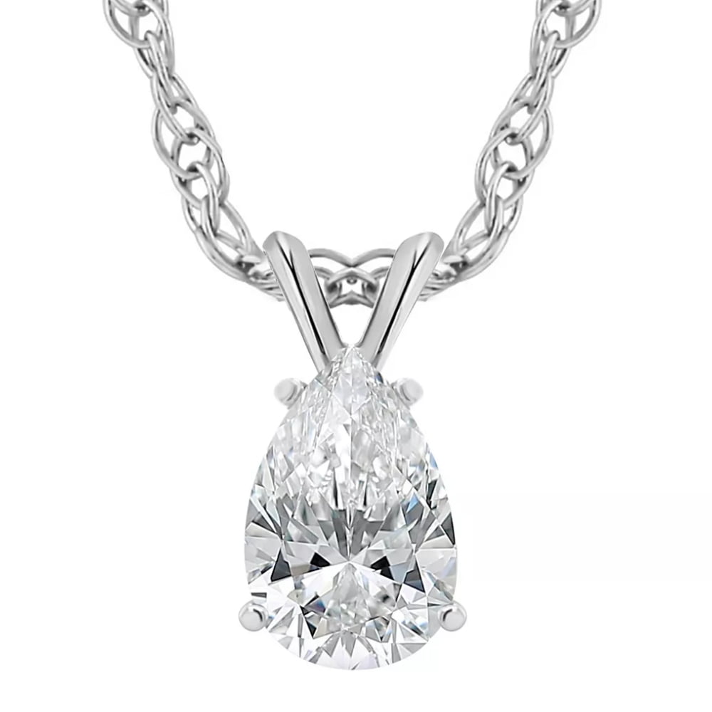 Pompeii 1/2Ct Pear Solitaire Diamond Pendant Necklace 14k Gold (E-F,VS2 ...