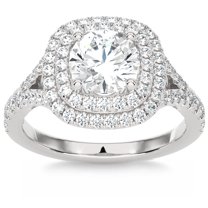 SuperJeweler 1 Carat Lab Grown Halo Diamond Engagement Ring In 14K White Gold For Women ...