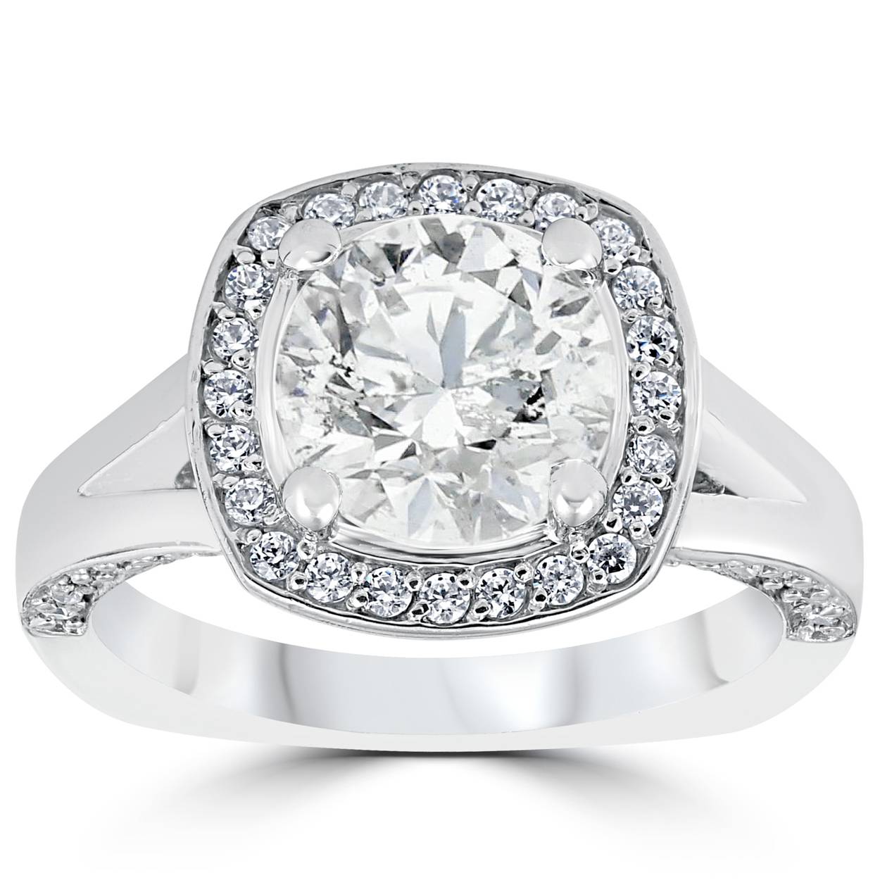 Pompeii Certified 3 1/2Ct Cushion Halo Diamond Engagement Ring 14k White Gold Lab Grown ...