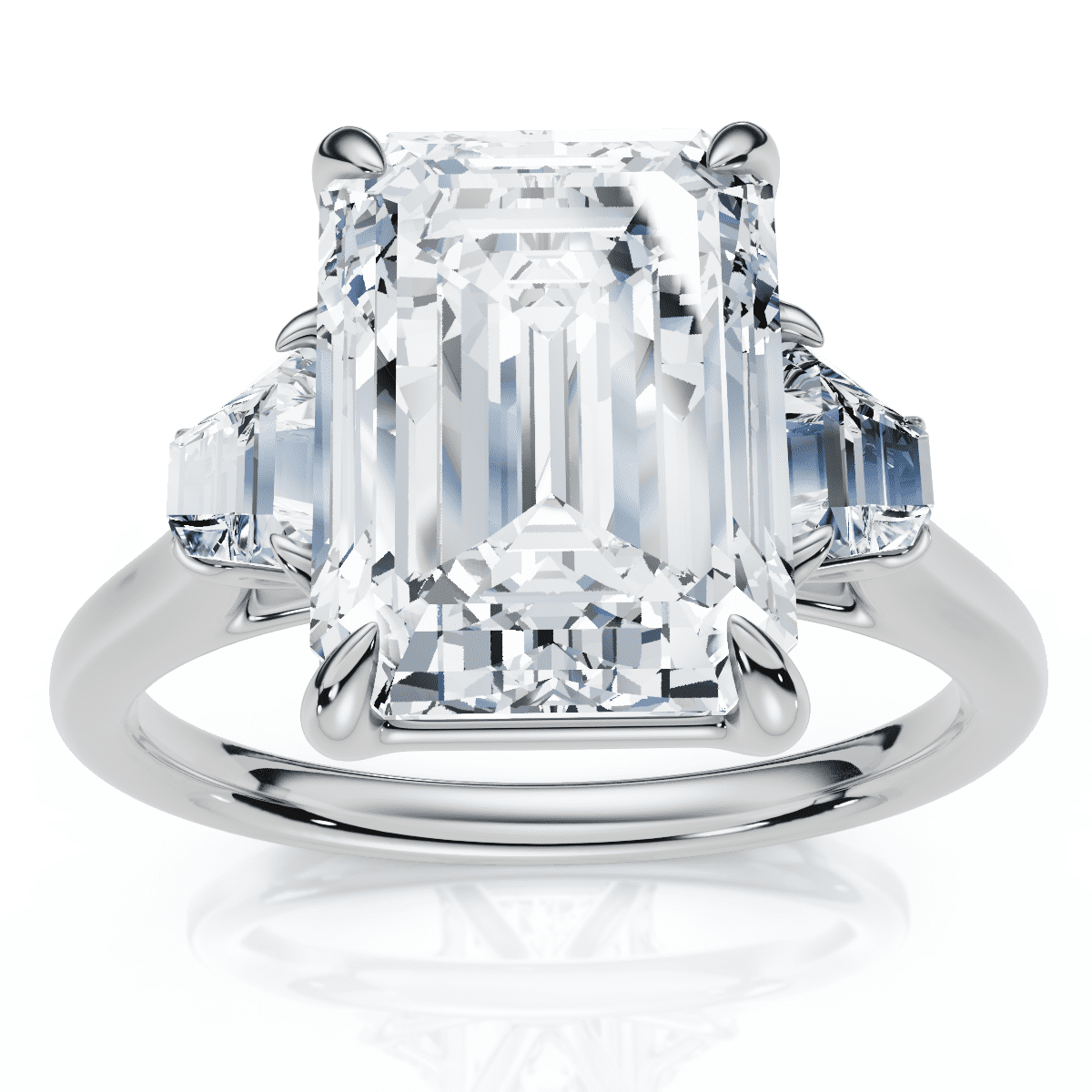Pompeii Certified 3 1/2Ct Emerald Cut & Baguette Engagement Ring 14k ...