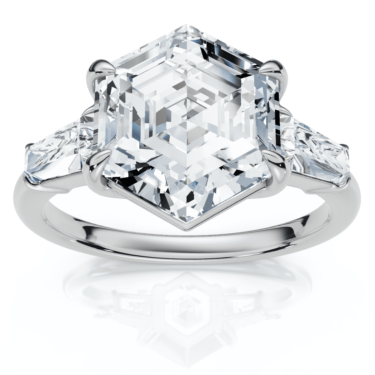 Pompeii Certified 3 1/2Ct Hexagon Diamond Engagement Ring 14k Gold or Platinum Lab Grown ...