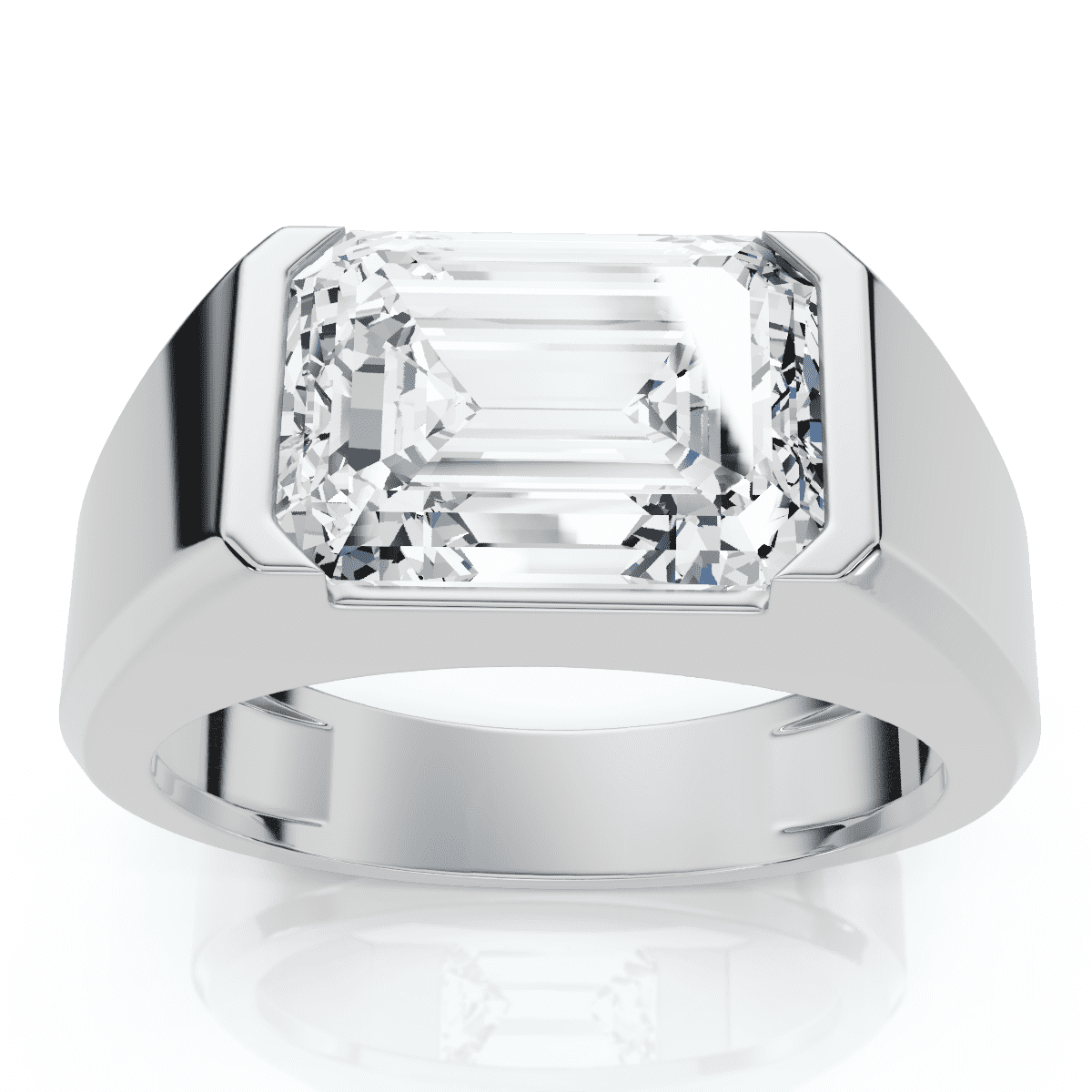 Pompeii Certified 3Ct Men's Emerald Cut Half Bezel Diamond Ring 14k ...