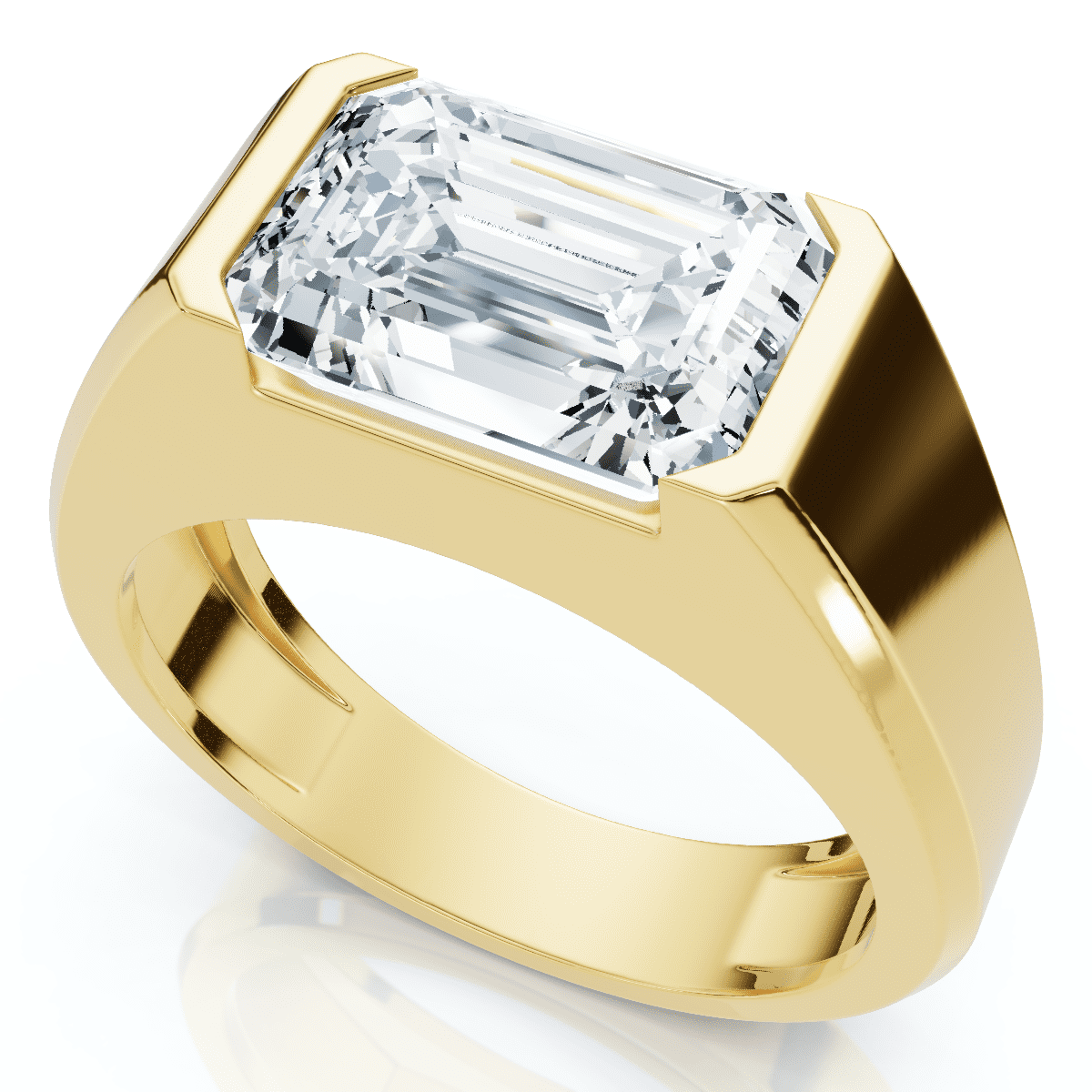Pompeii Certified 3Ct Men's Emerald Cut Half Bezel Diamond Ring 14k ...