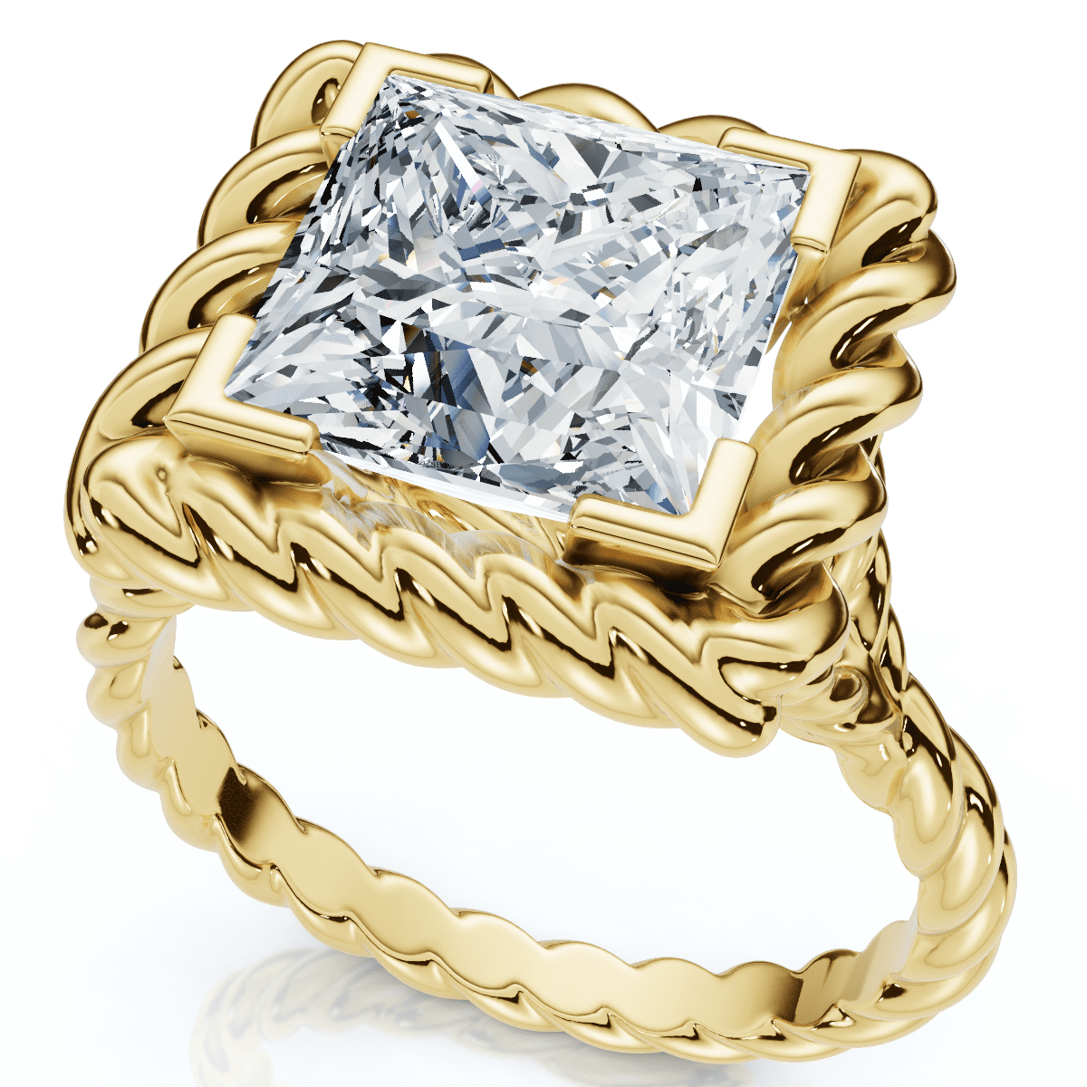 Pompeii Certified 3Ct Princess Cut Diamond Rope Engagement Ring 14k ...