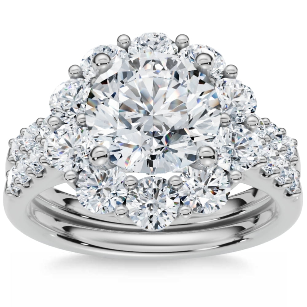 Pompeii3 Certified 3Ct Halo Diamond Engagement Wedding Ring Set 14k Gold Lab Grown - Walmart.com