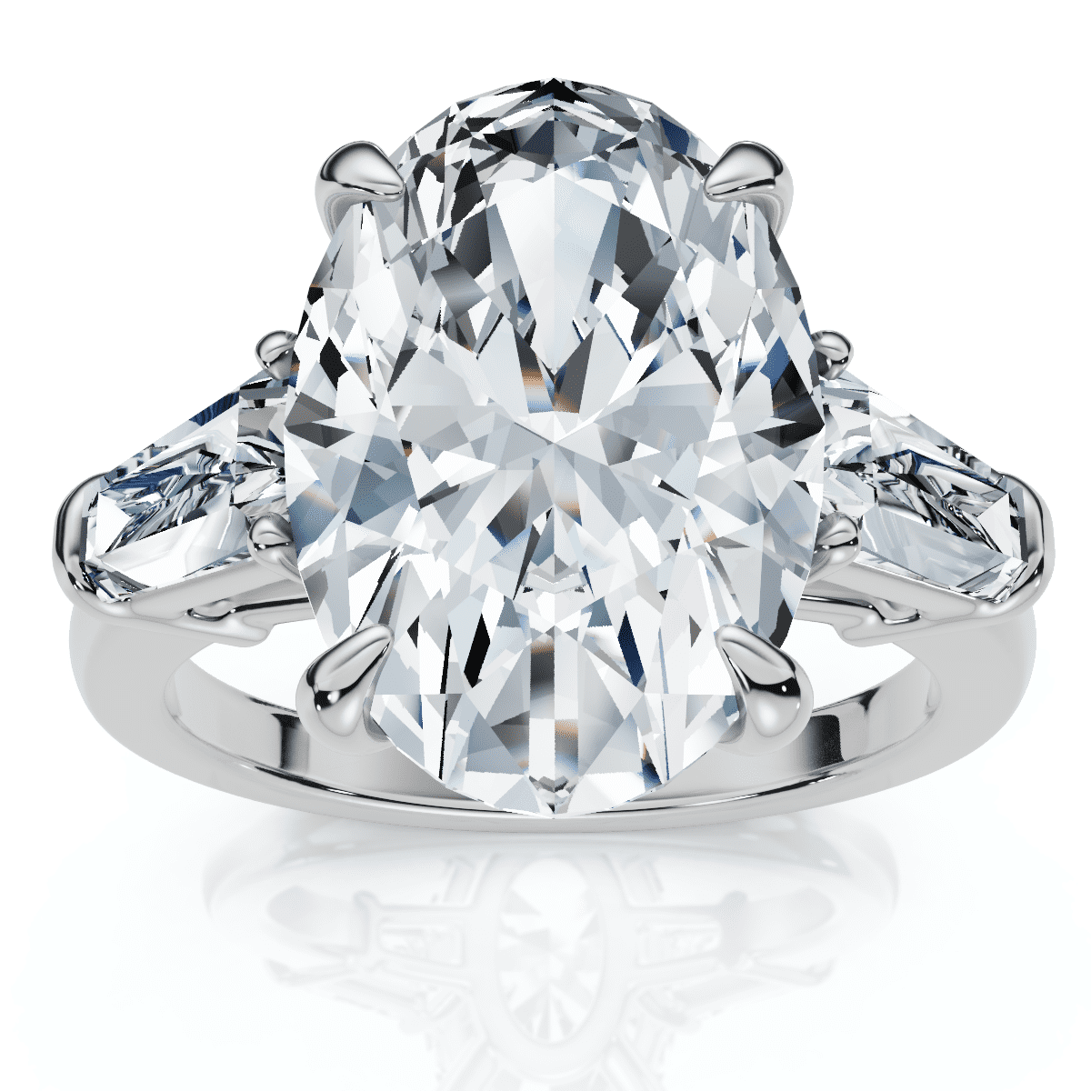 Pompeii Certified 4 1/3Ct Oval & Baguette Diamond Engagement Ring 14k Gold/Pt Lab Grown ...