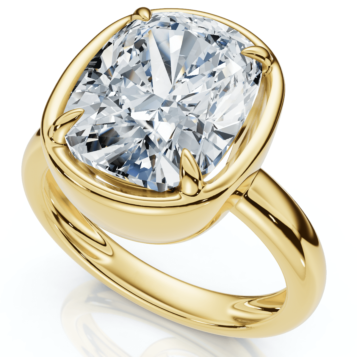 Pompeii Certified 4Ct Cushion Diamond Bezel Prong Engagement Ring 14k Gold Pt Lab Grown ...