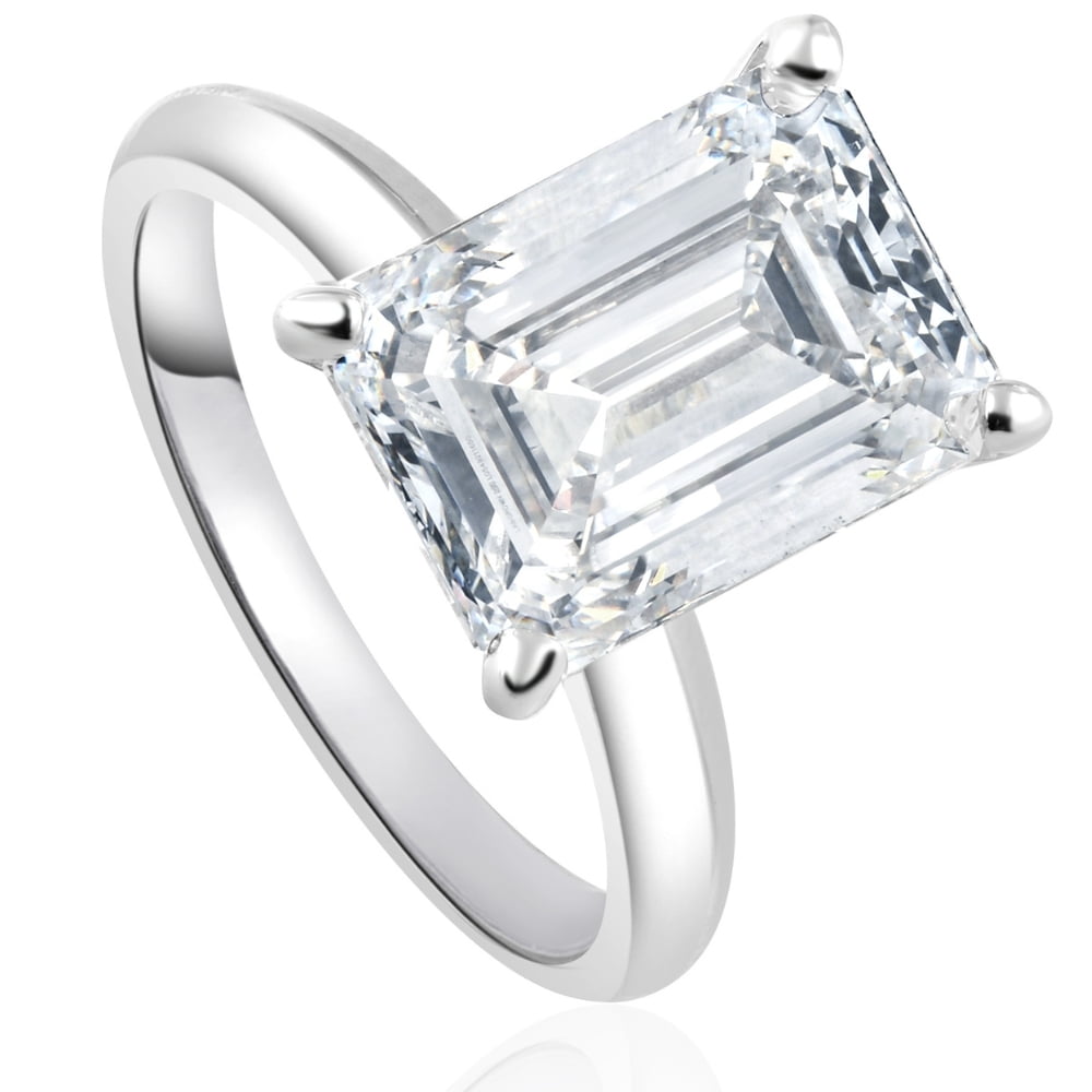 Pompeii3 Beautiful Bridal Set: 4Ct Emerald Cut Solitaire Diamond Engagement Ring, Lab Grown, 14k ...