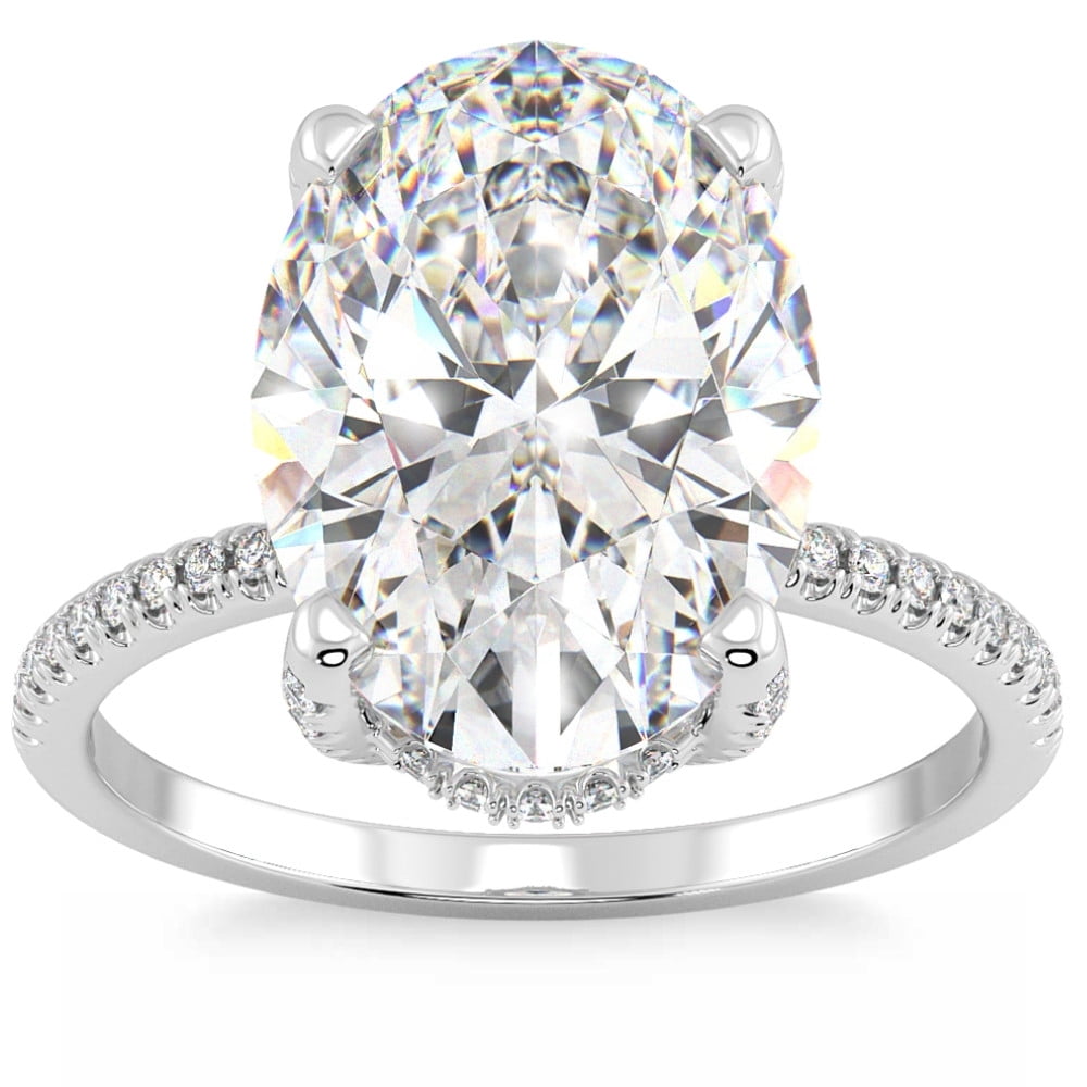 Pompeii Certified 5.33Ct Oval Diamond Side Halo Engagement Ring 14k ...