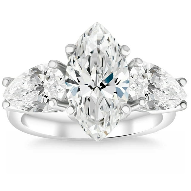 Pompeii3 5Ct Diamond Carat Marquise & Pear Three Stone Engagement Ring, 14k Gold Lab Grown ...