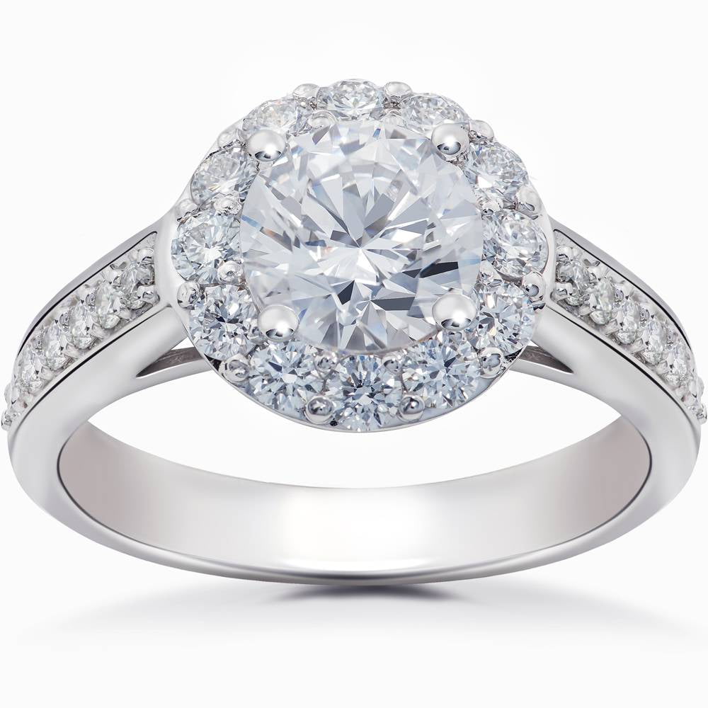 Pompeii Diamond Halo 2 Carat Engagement Ring Solitaire Round Brilliant ...