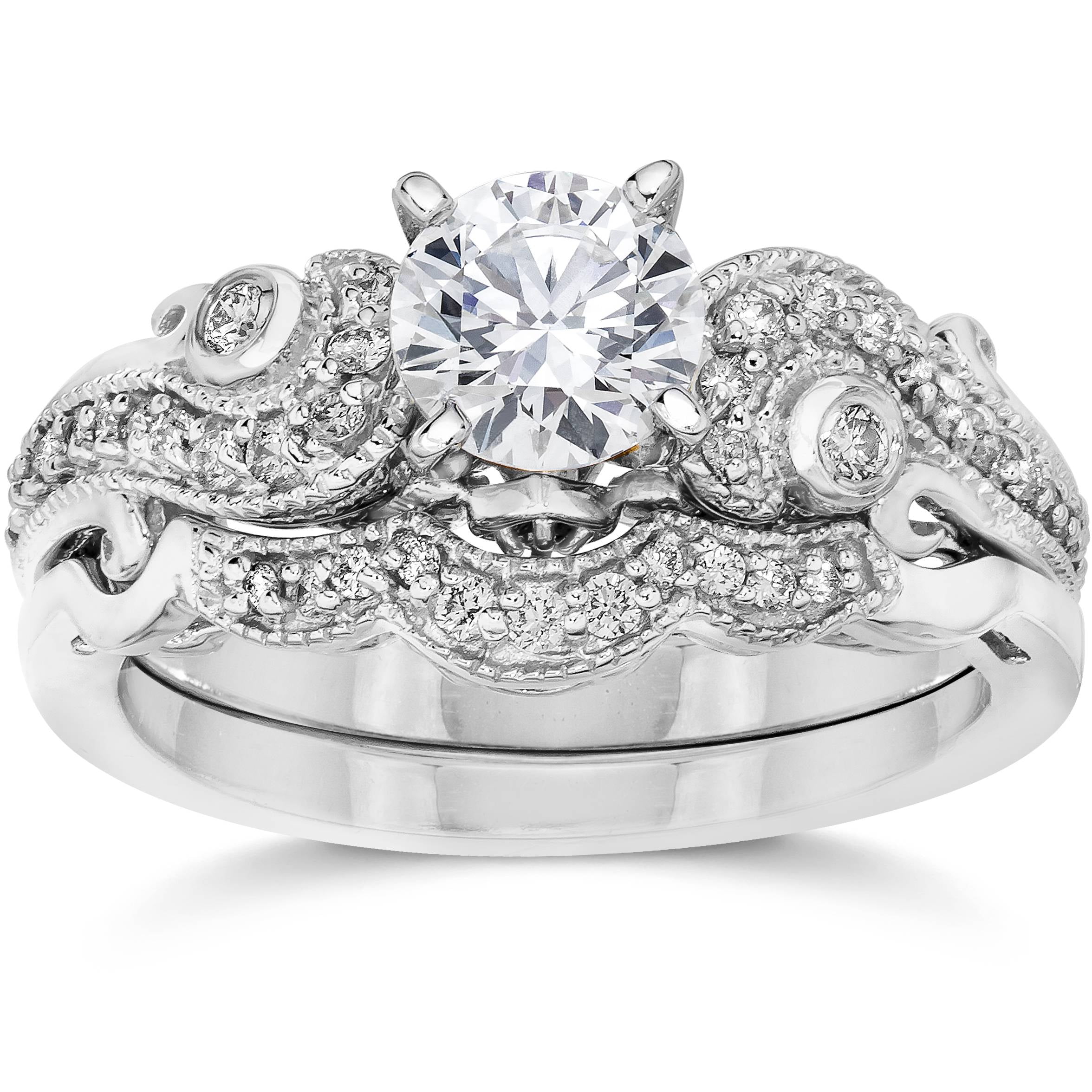 Pompeii Emery 3/4Ct Vintage Diamond Engagement Wedding Ring Set 14K ...