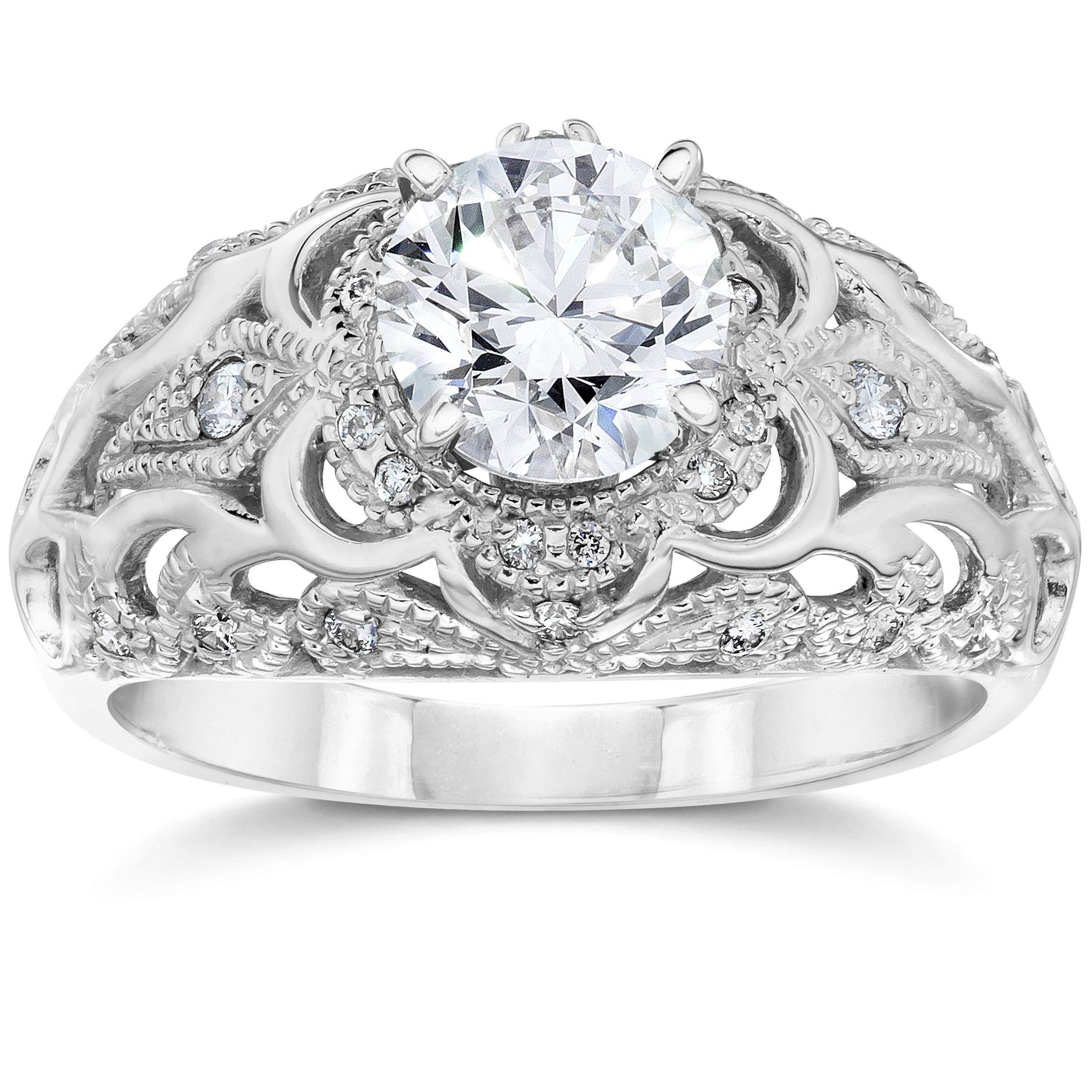 Pompeii Emery .75Ct Vintage Diamond Genuine Engagement 14K White Gold ...