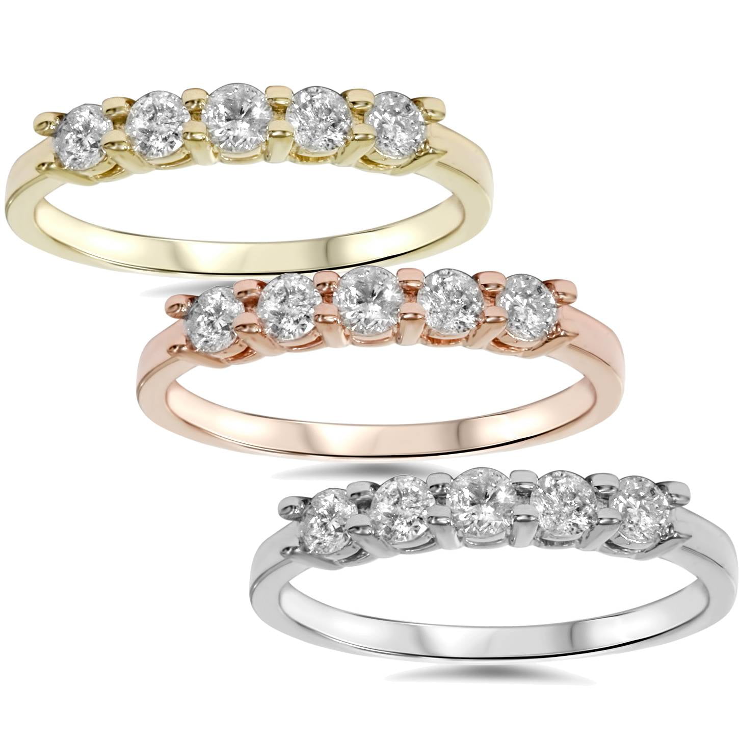 Pompeii Five Stone Ring Wedding Band Round Diamond SI .50Ct in White ...