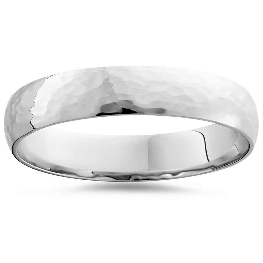 Pompeii Hammered Wedding Band 10K White Gold Mens 5mm High Polished ...
